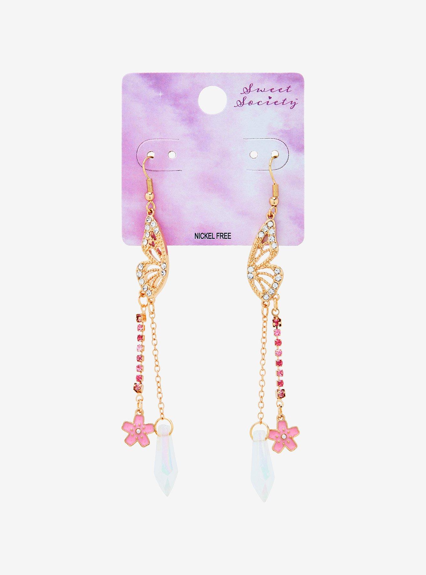 Sweet Society Butterfly Sakura Crystal Earrings Hot Topic