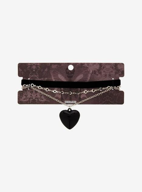 Black Heart Bubble Chain Choker Necklace Set | Hot Topic
