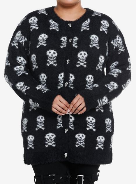Social Collision Skull And Crossbones Fuzzy Girls Cardigan Plus Size