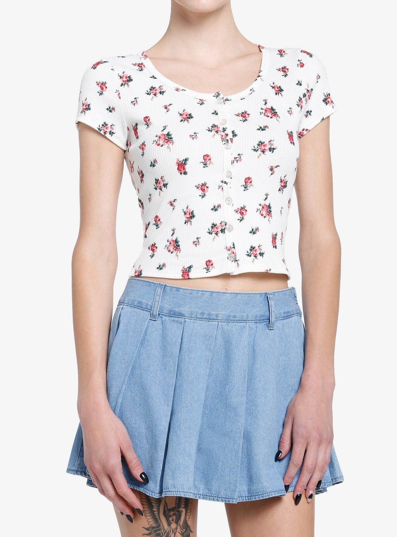 White Floral Button Front Girls Baby Top | Hot Topic
