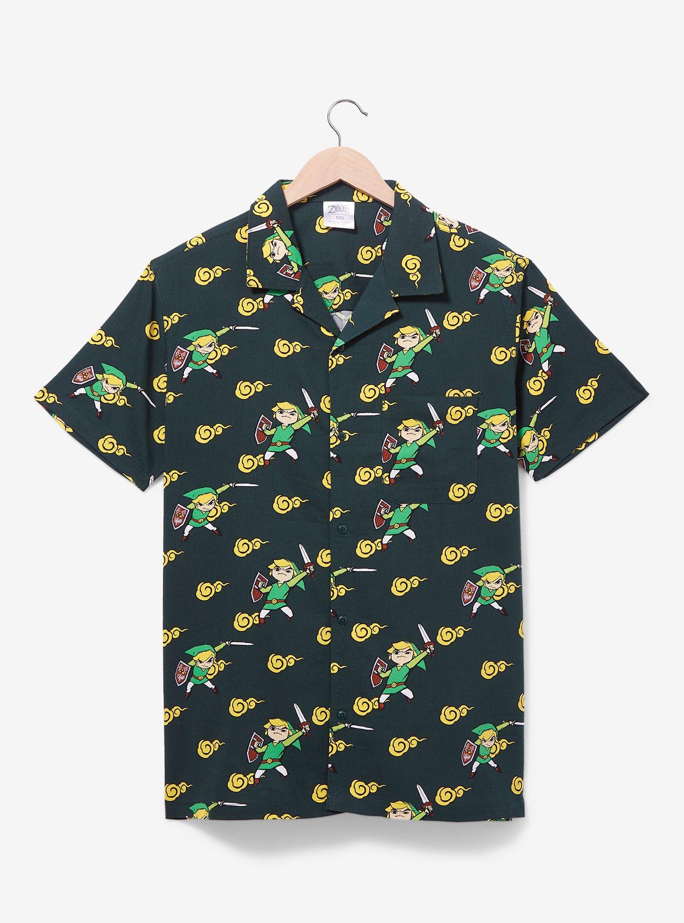 Nintendo The Legend of Zelda Link Allover Print Woven Button-Up ...