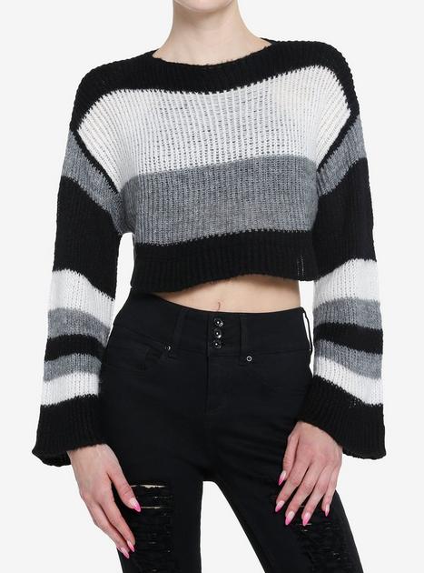 Social Collision Black & Grey Stripe Knit Girls Sweater | Hot Topic