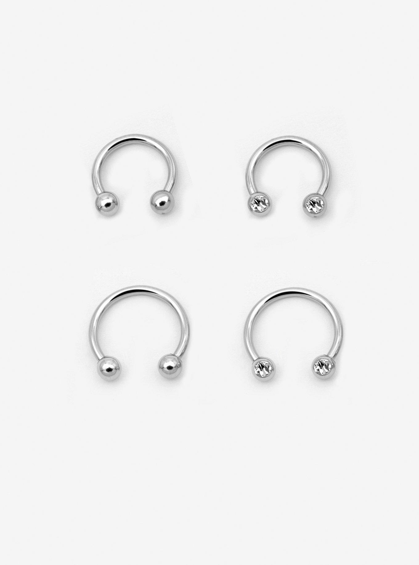 16G Steel Silver Gem Circular Barbell 4 Pack | Hot Topic