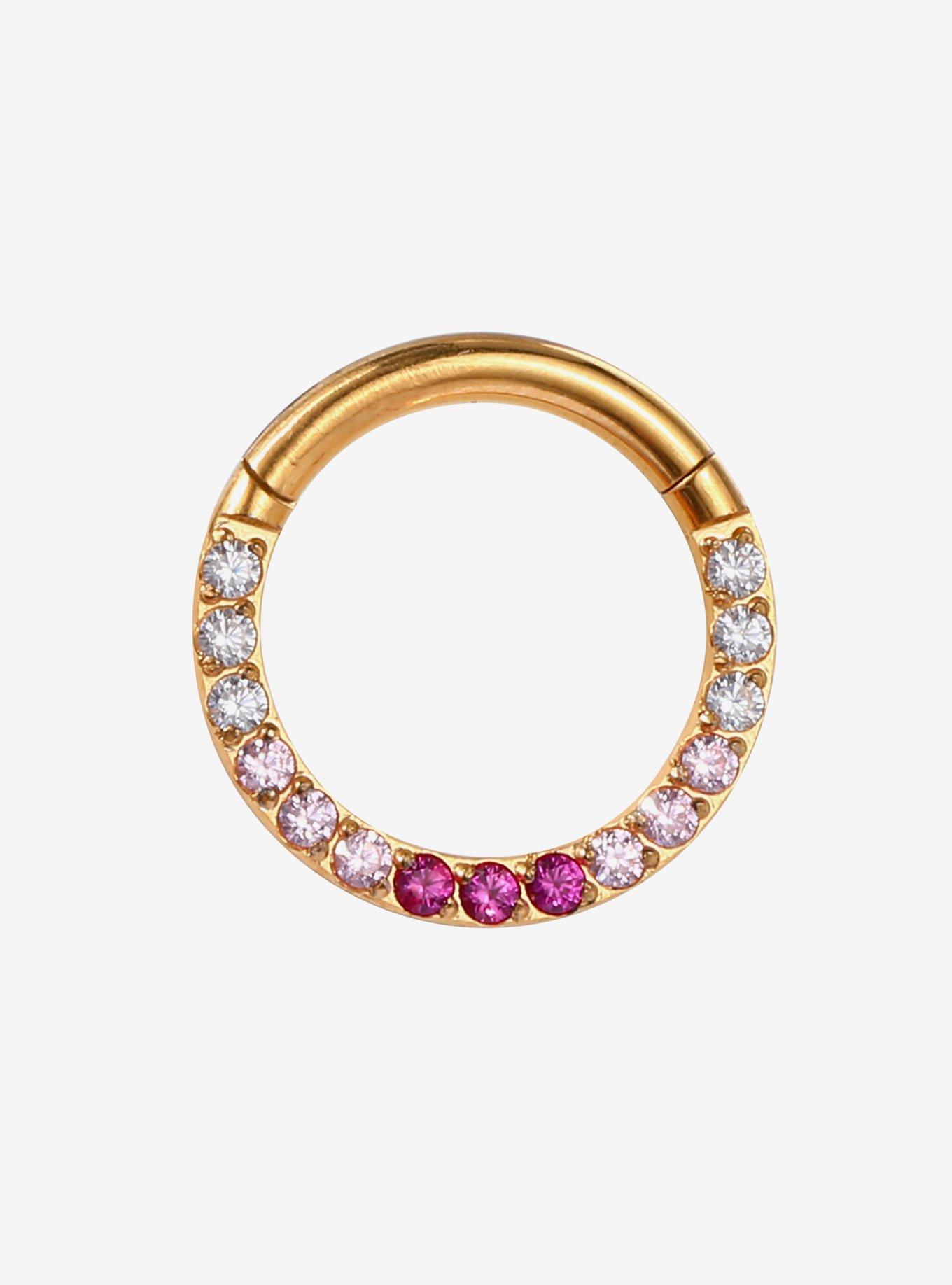 16G Steel Pink Rhinestone Hinged Clicker | Hot Topic