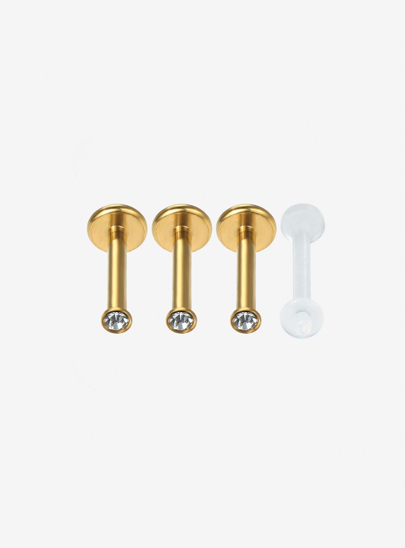 Steel Gold Gem Labret Stud & Retainer 4 Pack | Hot Topic