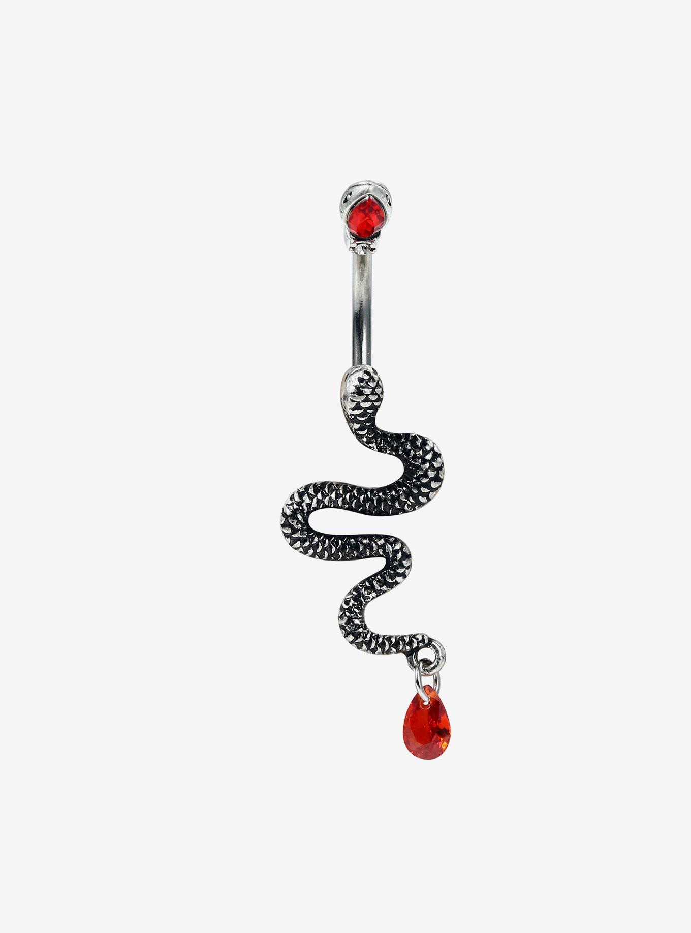 14G Steel Snake Red CZ Navel Barbell | Hot Topic