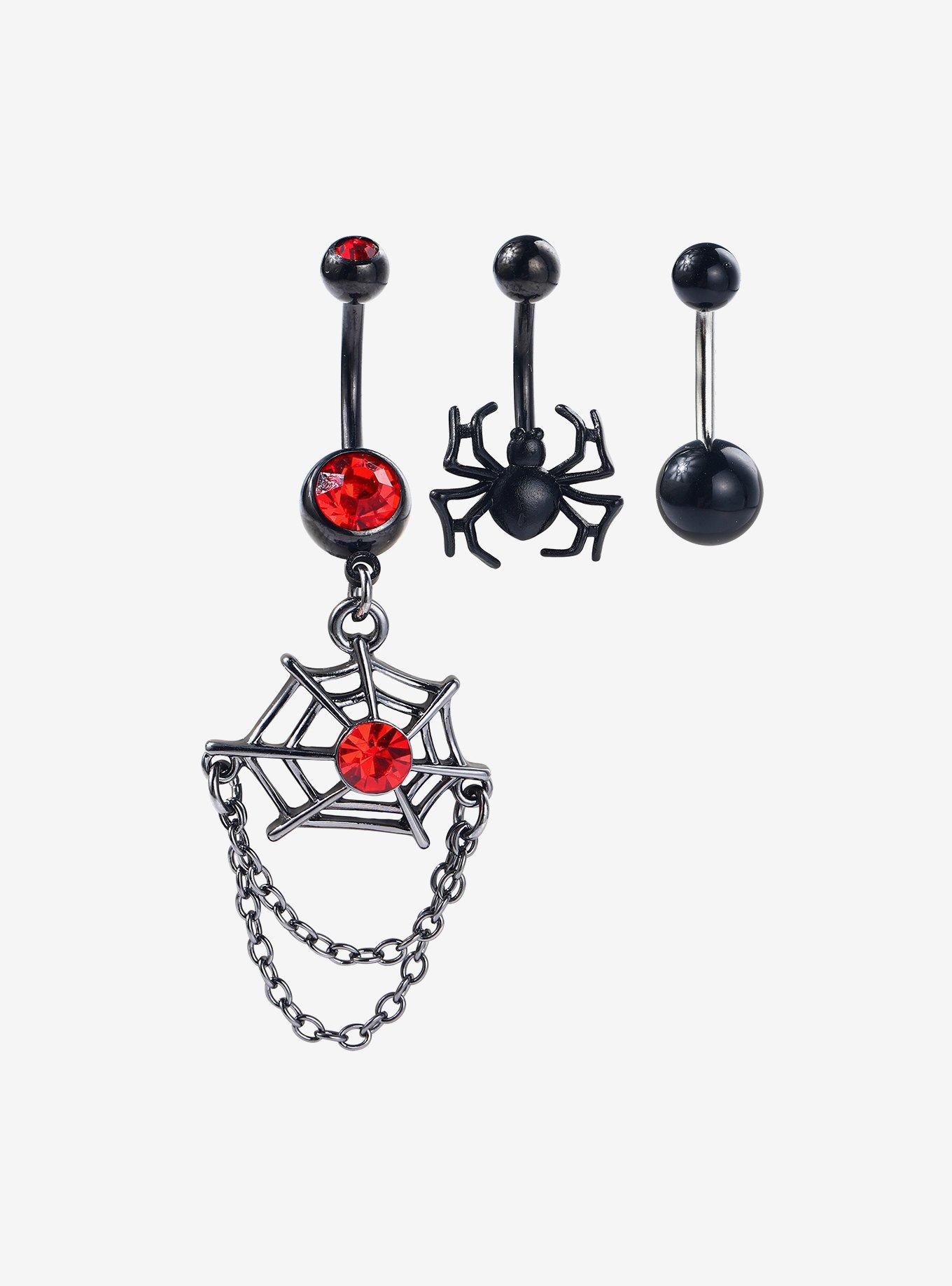 14G Steel Black Spider Navel Barbell 3 Pack | Hot Topic