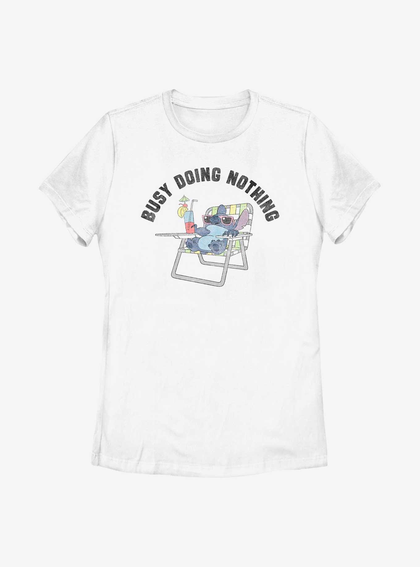 Disney Lilo & Stitch Busy Doing Nothing Womens T-Shirt - WHITE | BoxLunch