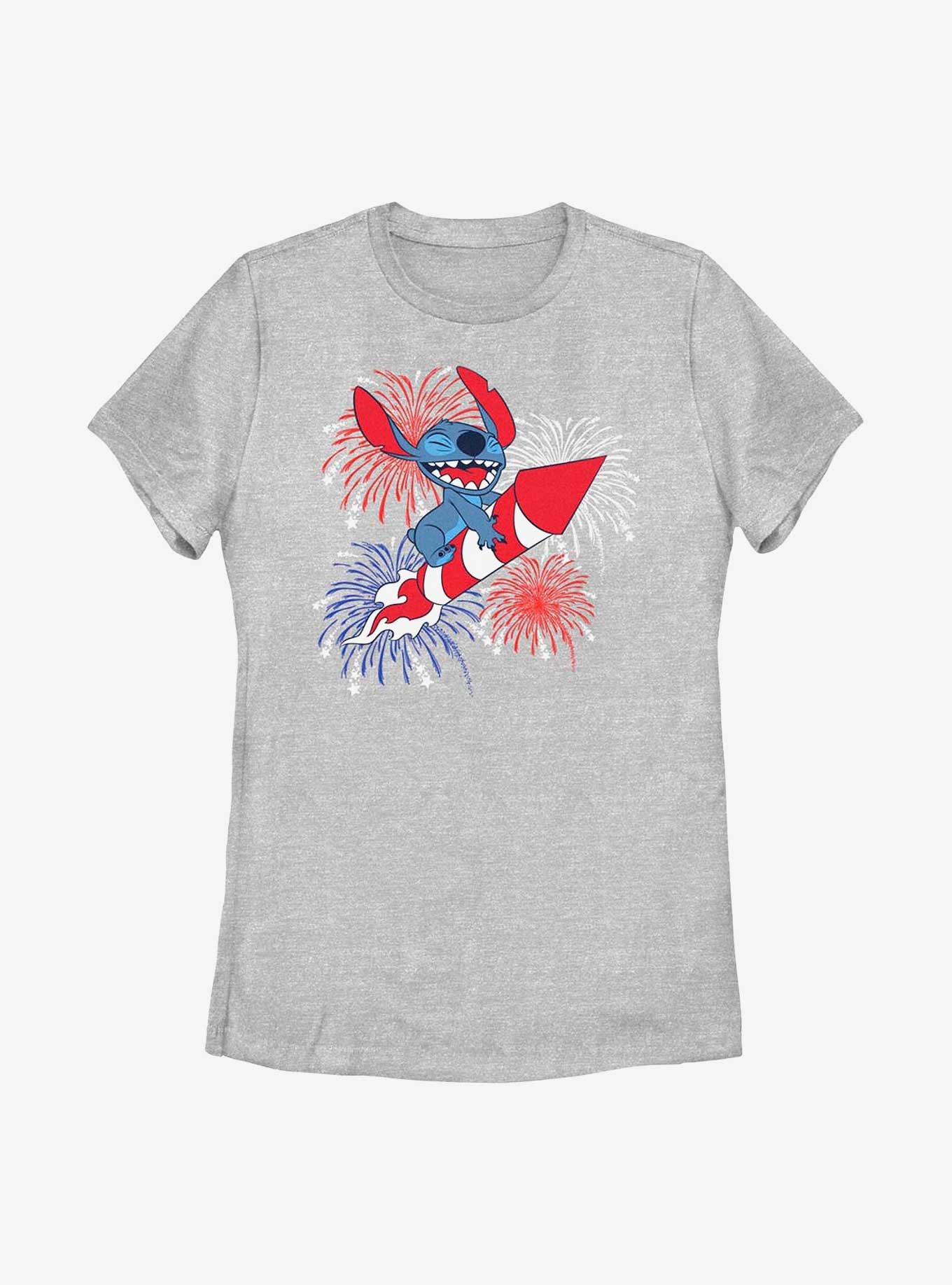 Disney Lilo & Stitch Riding Fireworks Womens T-Shirt - GREY | BoxLunch