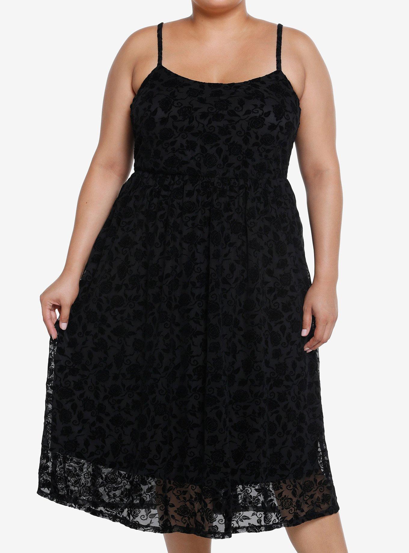Cosmic Aura Black Rose Flocked Midi Dress Plus Size Hot Topic