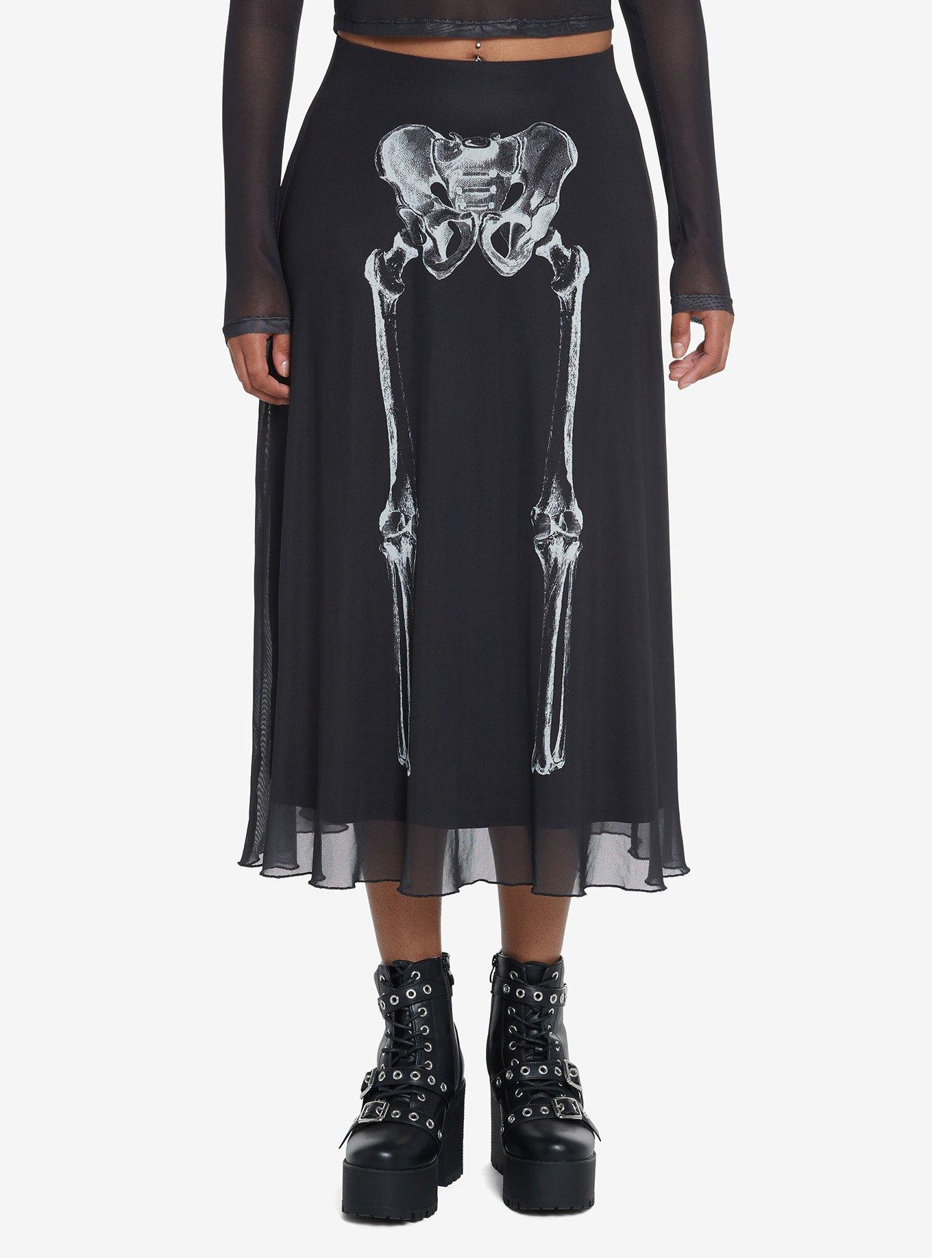 Social Collision Skeleton Anatomy Mesh Midi Skirt | Hot Topic
