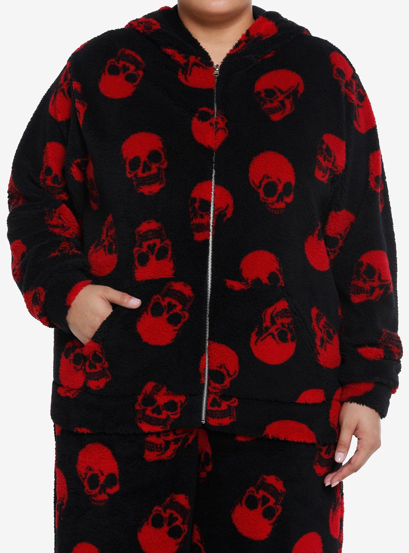 Social Collision Red Skulls Sherpa Girls Hoodie Plus Size | Hot Topic