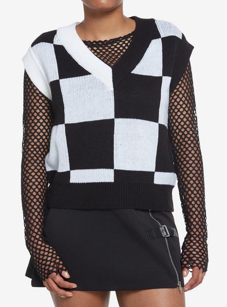 Social Collision Black & White Checkered Girls Sweater Vest | Hot Topic
