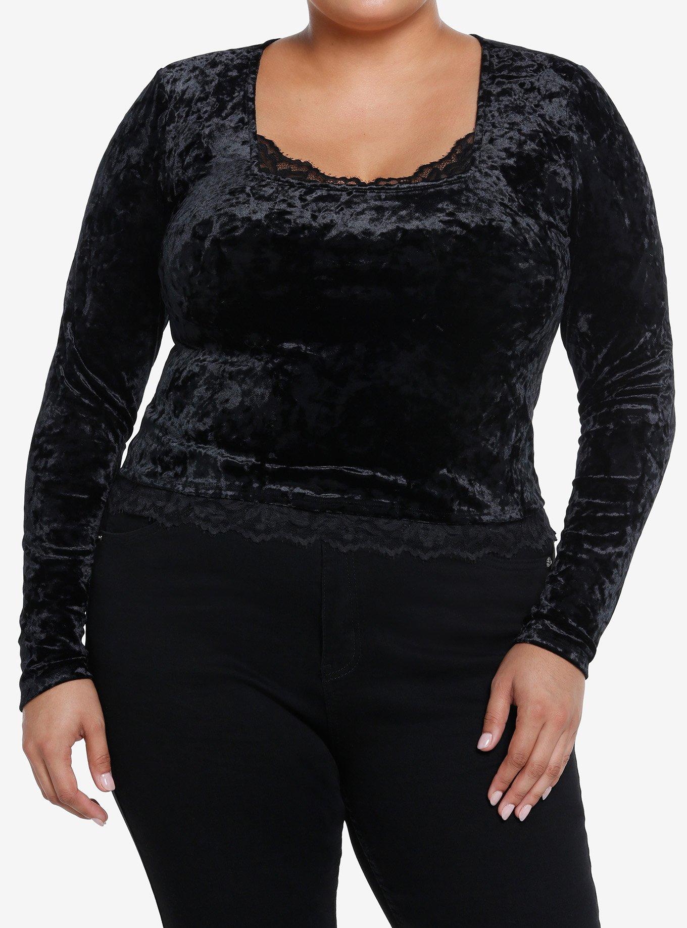 Social Collision Black Velvet Lace Girls Crop Long Sleeve Top Plus Size