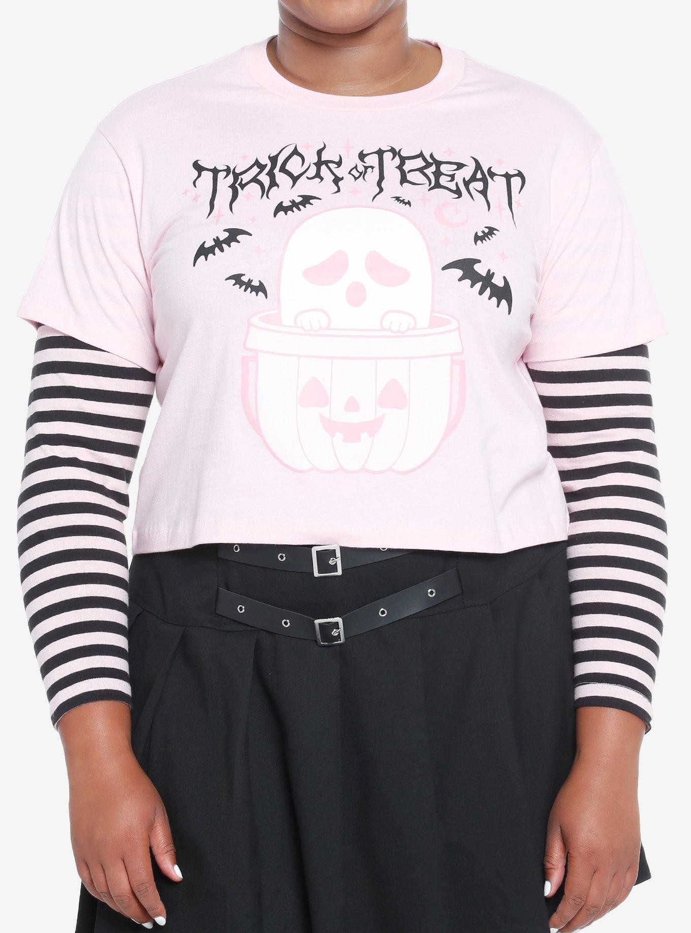 Sweet Society Pink Ghost Girls Crop Twofer Long-Sleeve T-Shirt Plus ...