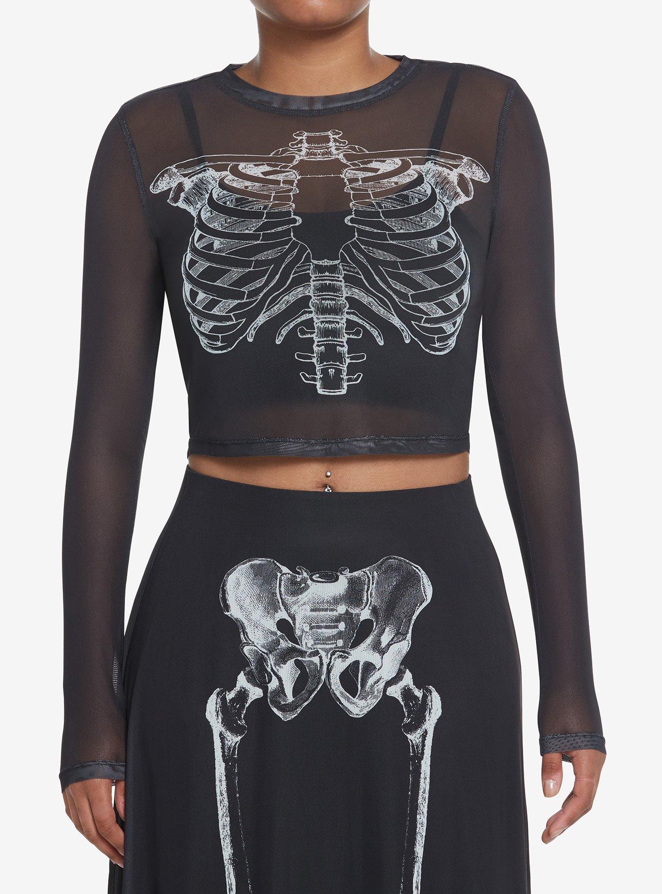 Social Collision Ribcage Mesh Girls Long-Sleeve Crop Top | Hot Topic