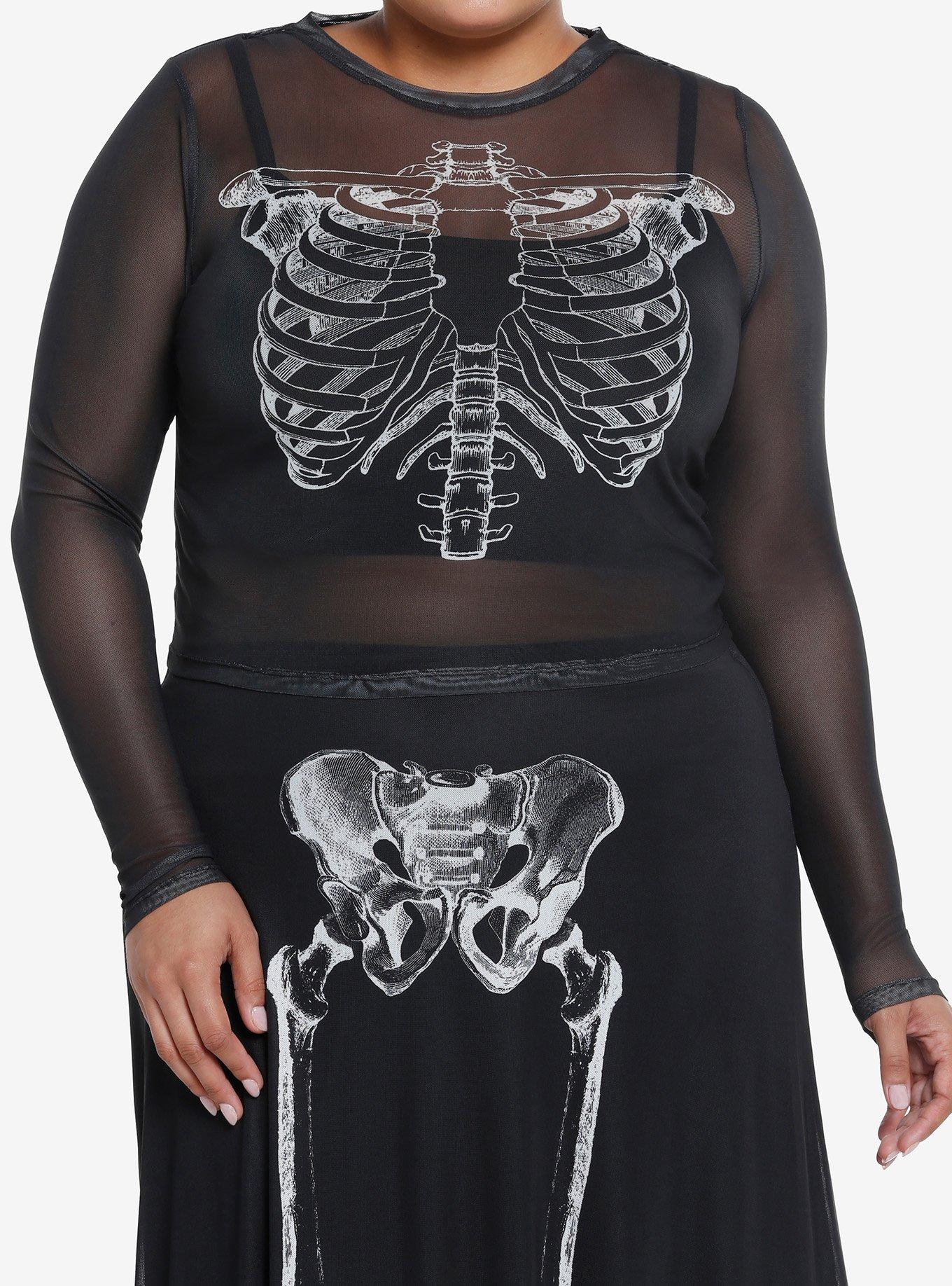 Social Collision Ribcage Mesh Girls Long Sleeve Crop Top Plus Size
