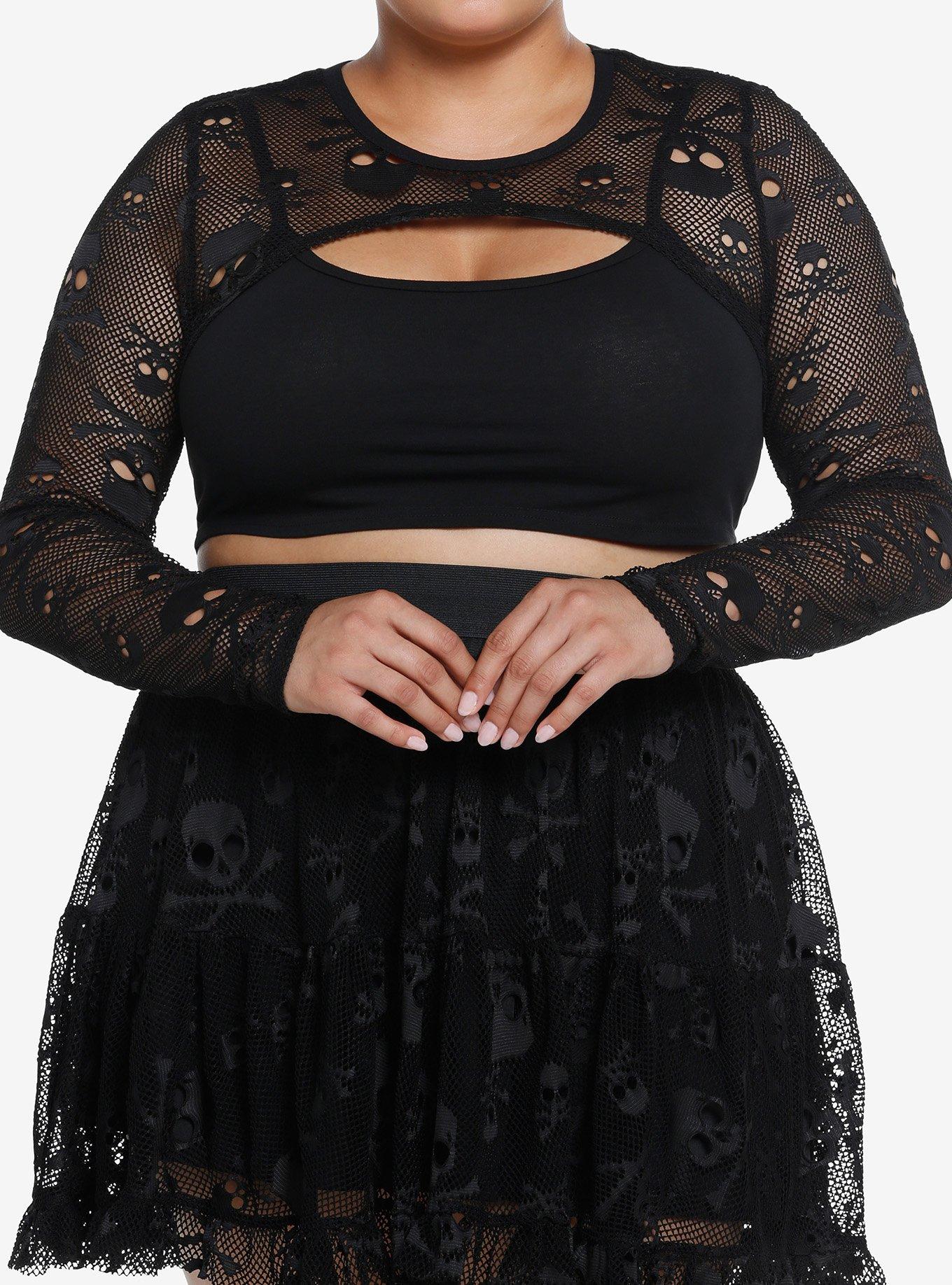 Social Collision Skull Fishnet Girls Crop Shrug Plus Size | Hot Topic