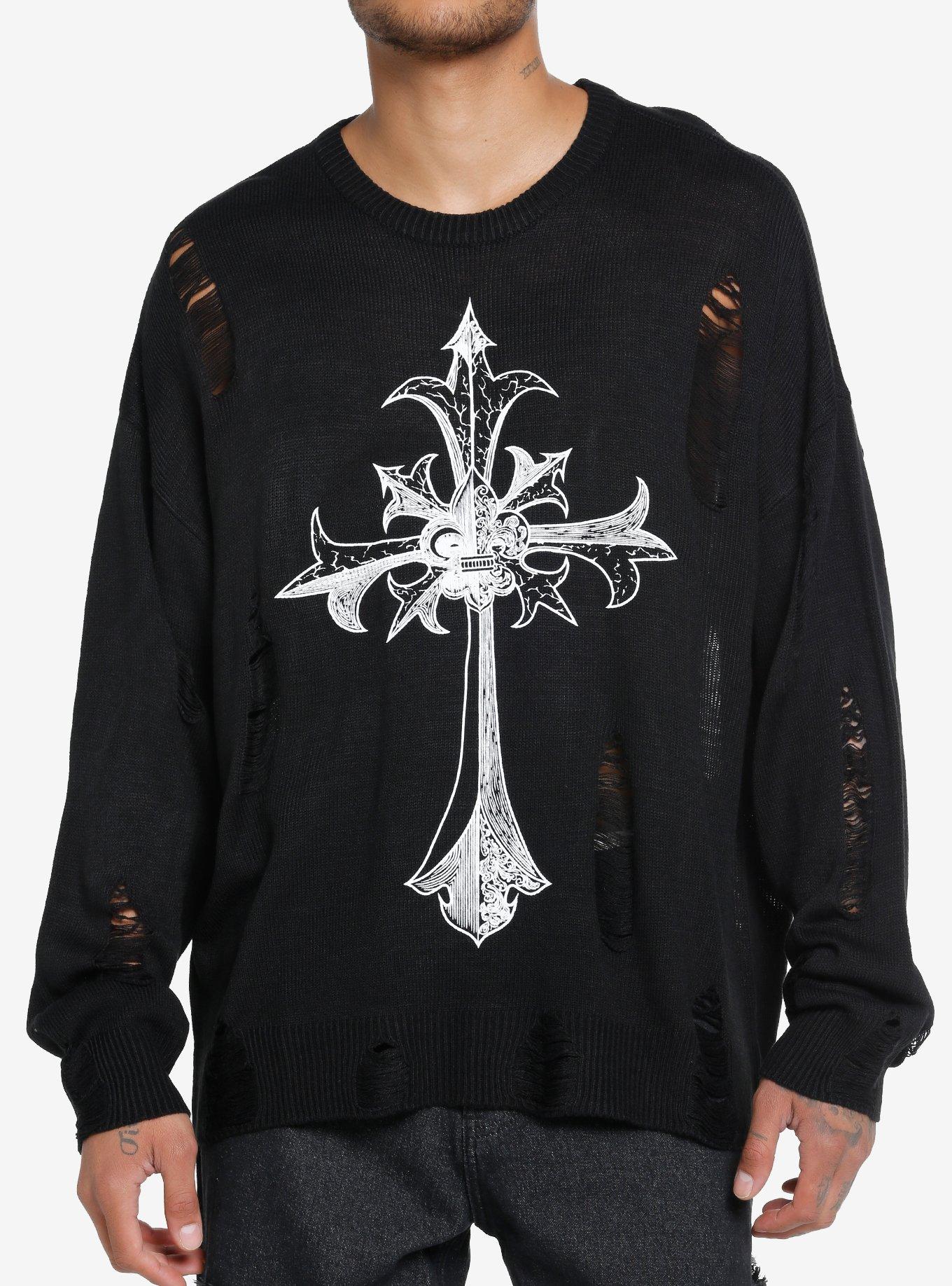 Gothic Cross Destructed Sweater | Hot Topic