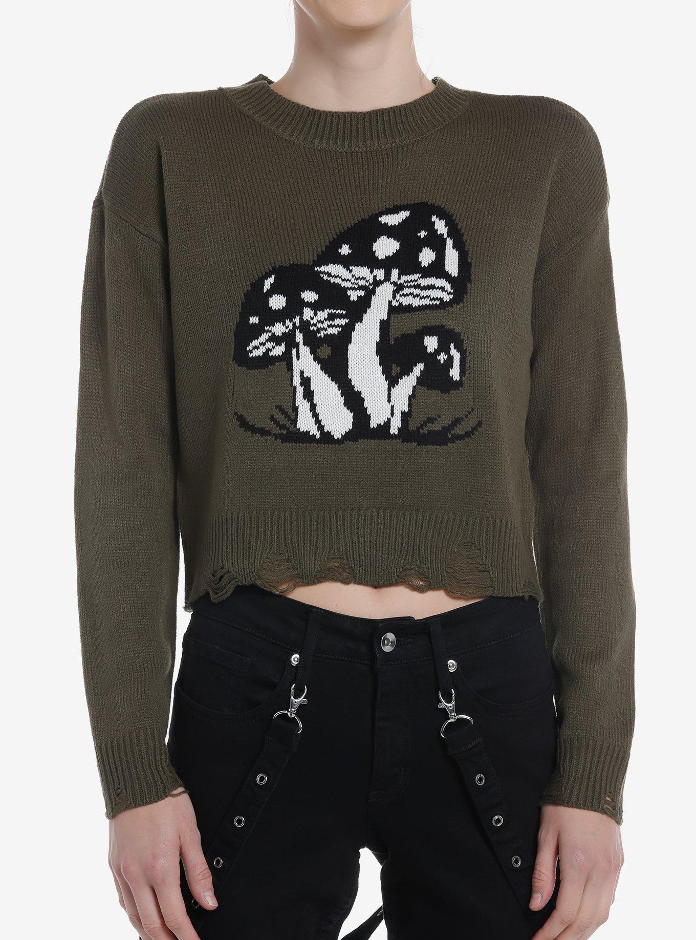 Mushroom Destructed Girls Crop Sweater | Hot Topic