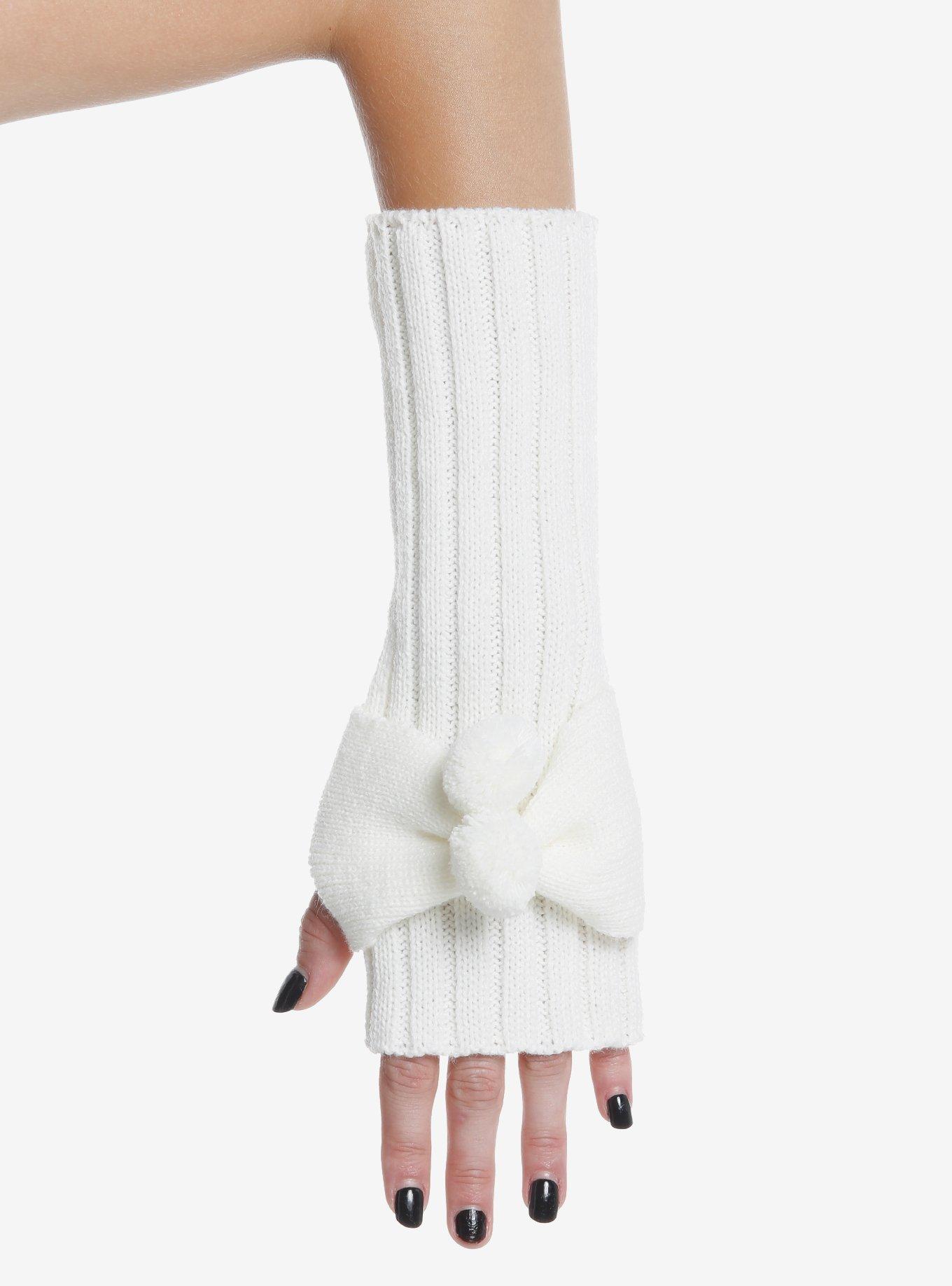 Cream Pom Knit Arm Warmers Hot Topic