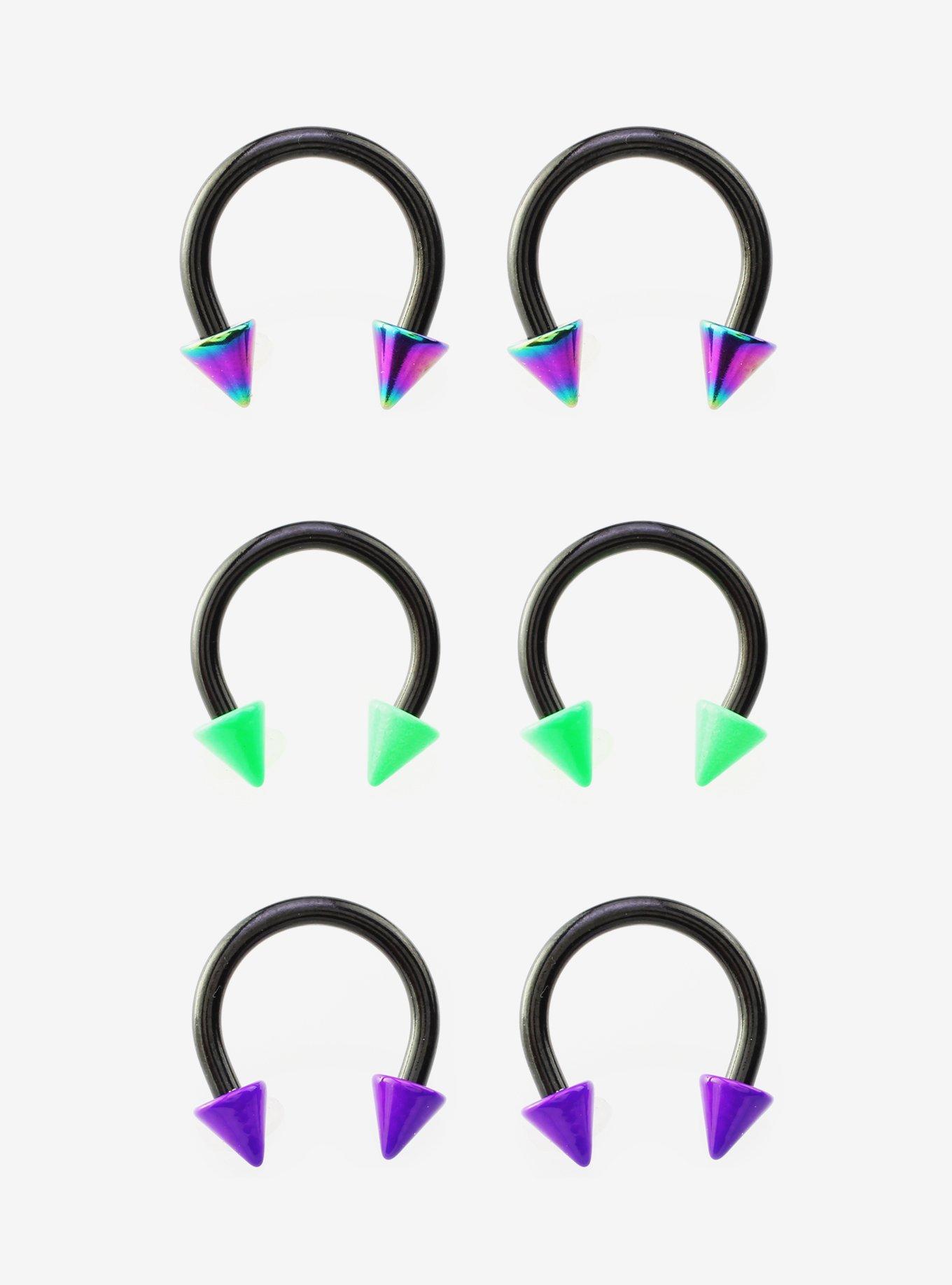Steel Neon Spike Circular Barbell 6 Pack | Hot Topic