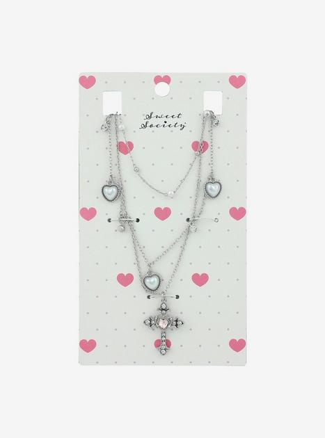 Sweet Society Pearl Heart Cross Necklace Set | Hot Topic