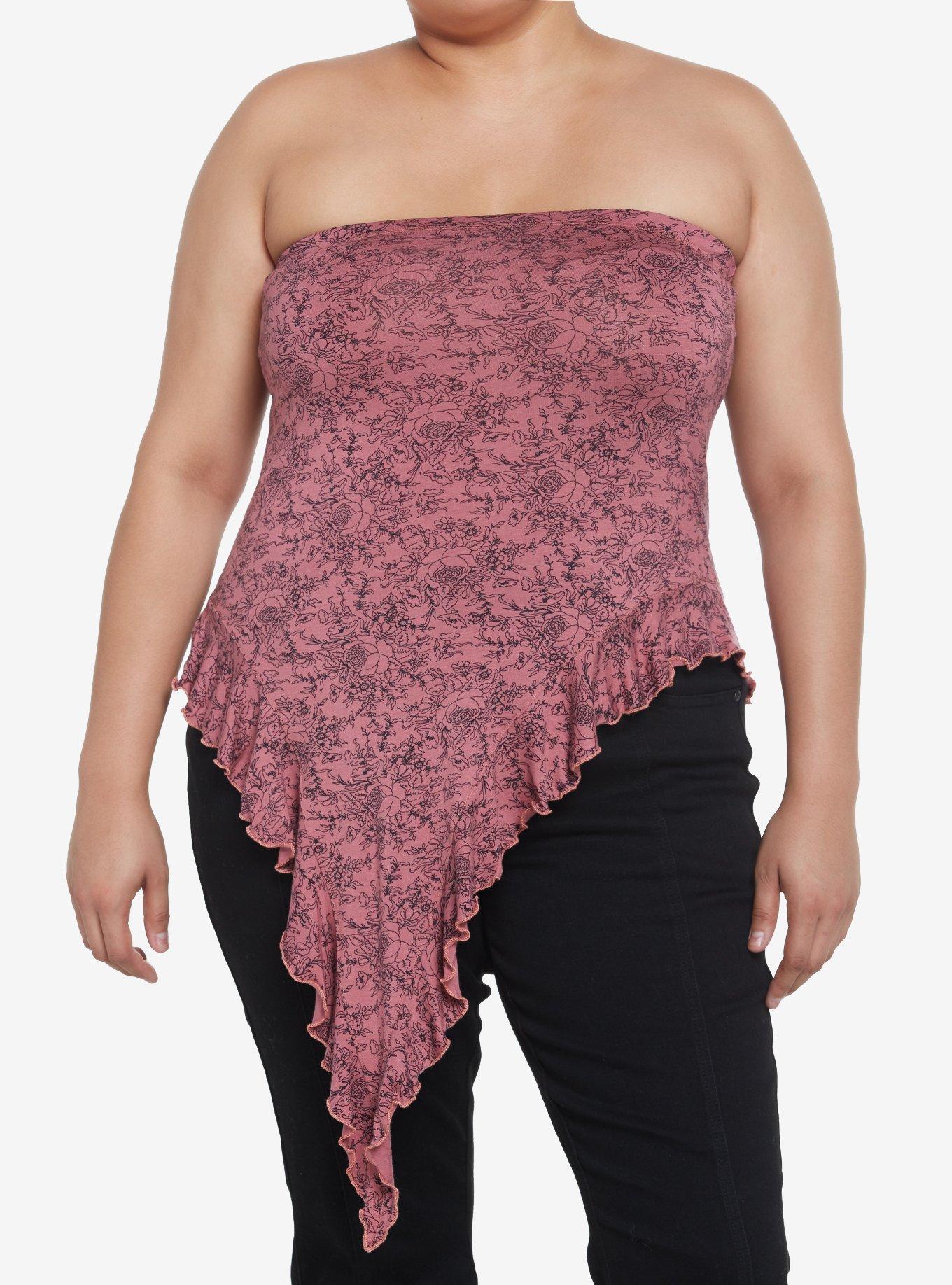 Mauve Floral Pointed Girls Tube Top Plus Size | Hot Topic