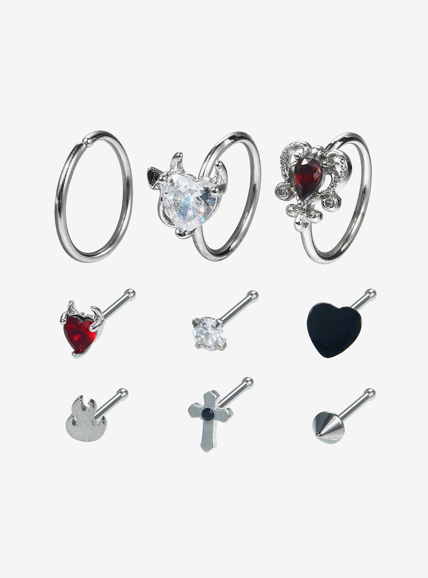 Steel Devil Heart Flame Nose Stud & Hoop 9 Pack | Hot Topic