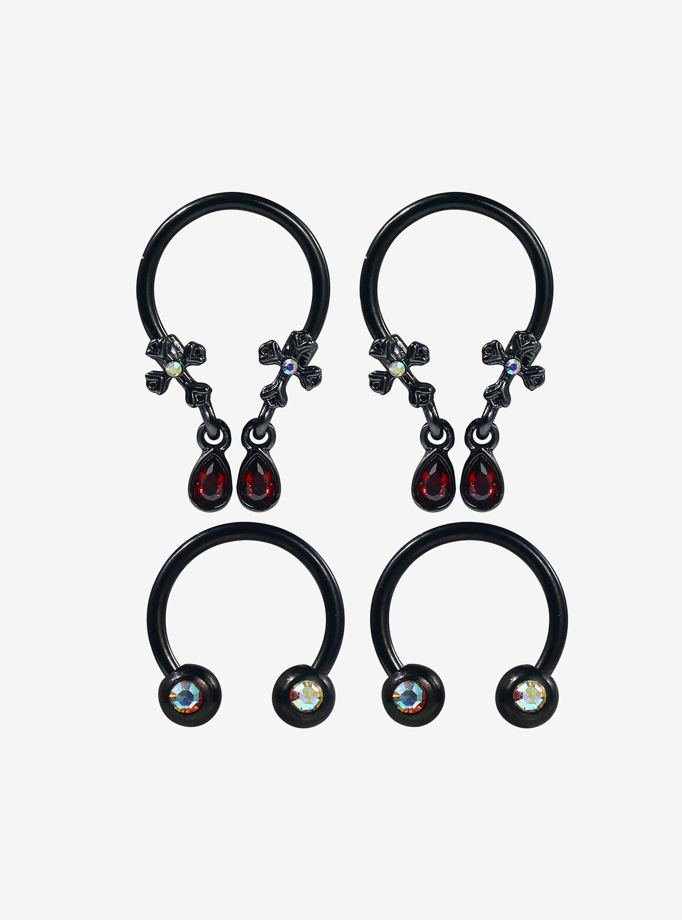 Steel Cross Red Gem Circular Barbell 4 Pack | Hot Topic