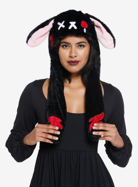 Black Goth Bunny Tassel Fuzzy Beanie | Hot Topic