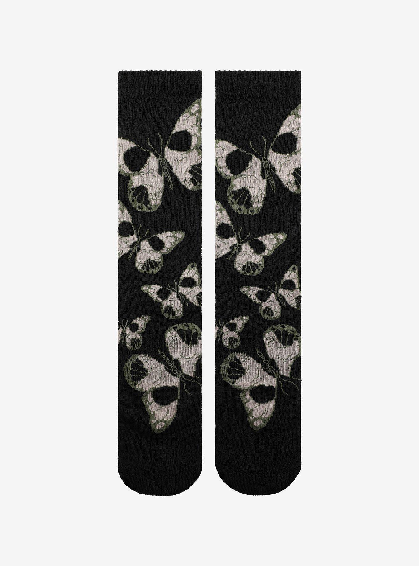 Skull Butterfly Crew Socks | Hot Topic