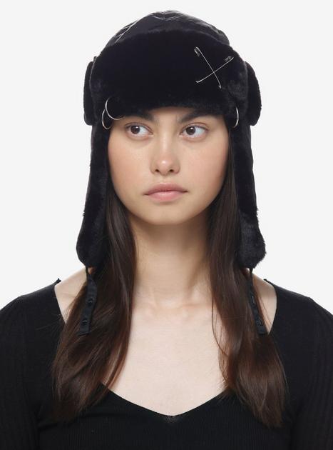 Black Pierced Faux Fur Aviator Hat | Hot Topic