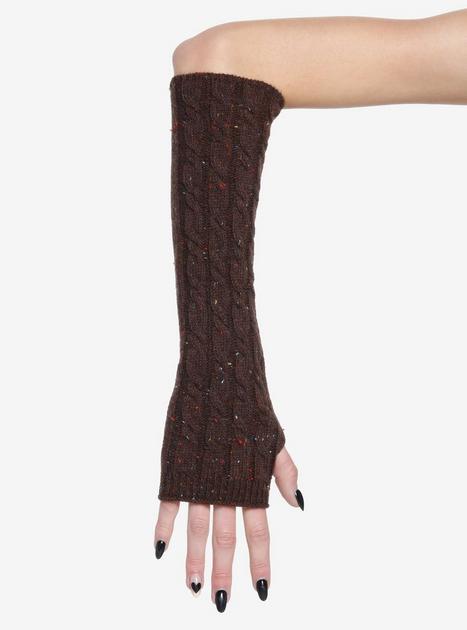 Brown Speckled Cable Knit Arm Warmers Hot Topic
