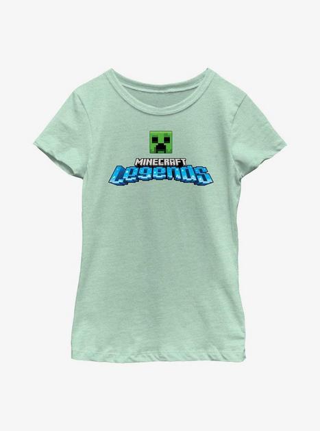 Minecraft Legends Logo Creeper Head Youth Girls T-Shirt - GREEN | BoxLunch