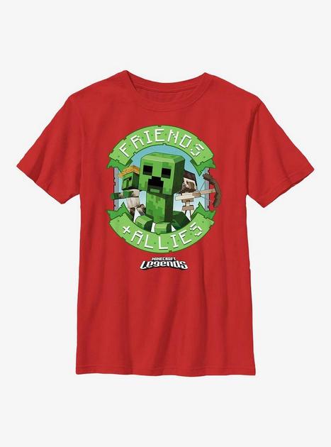 Minecraft Legends Friends & Allies Badge Youth T-Shirt - RED | BoxLunch