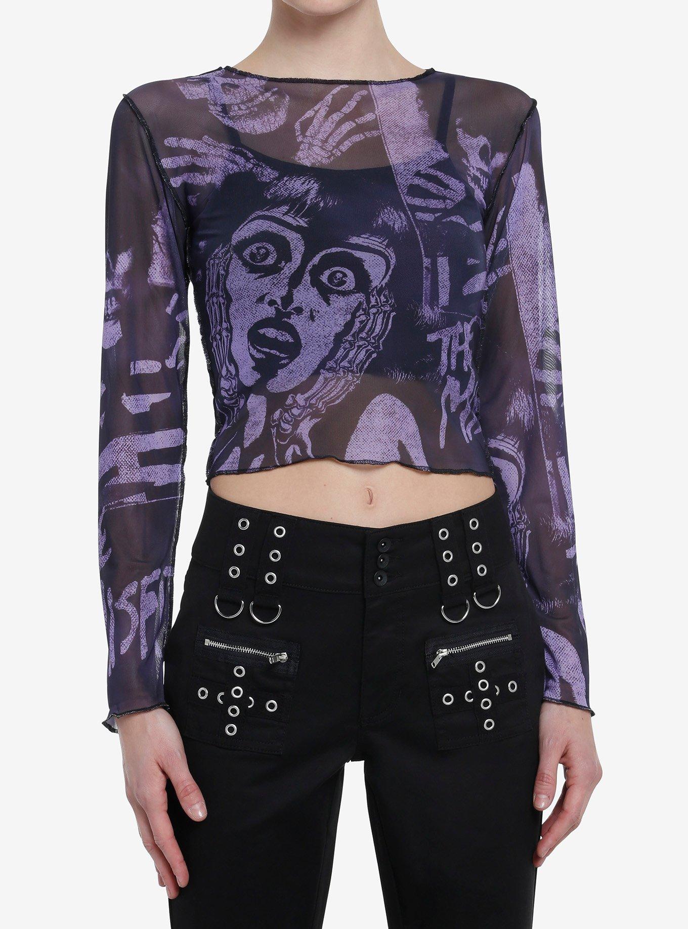 Misfits Allover Print Mesh Girls Long-Sleeve Top | Hot Topic