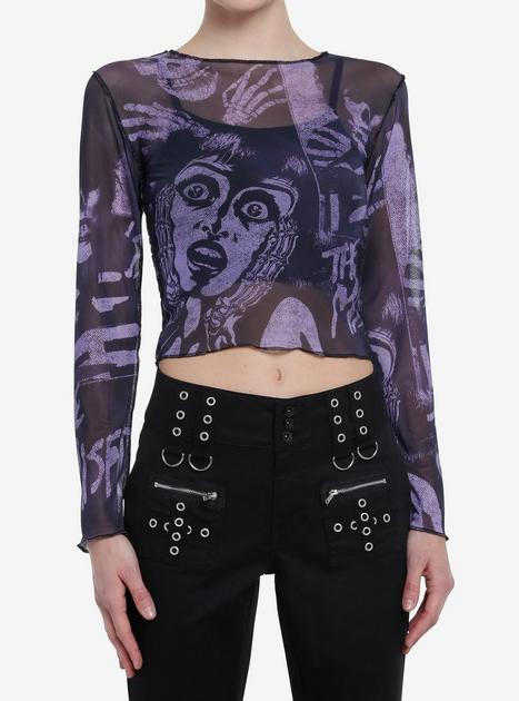 Misfits Allover Print Mesh Girls Long-Sleeve Top | Hot Topic
