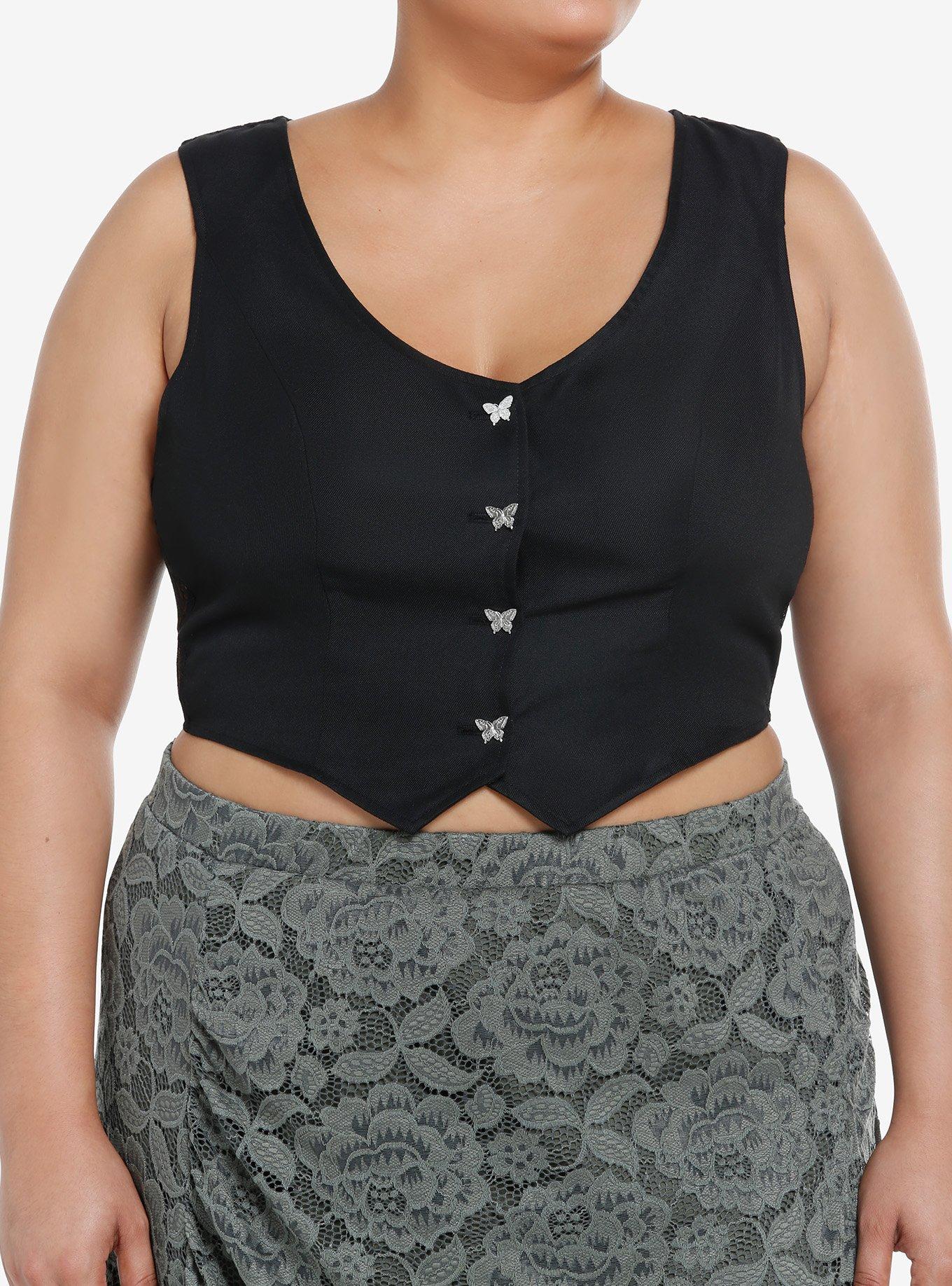Thorn & Fable Black Lace Back Girls Vest Plus Size | Hot Topic