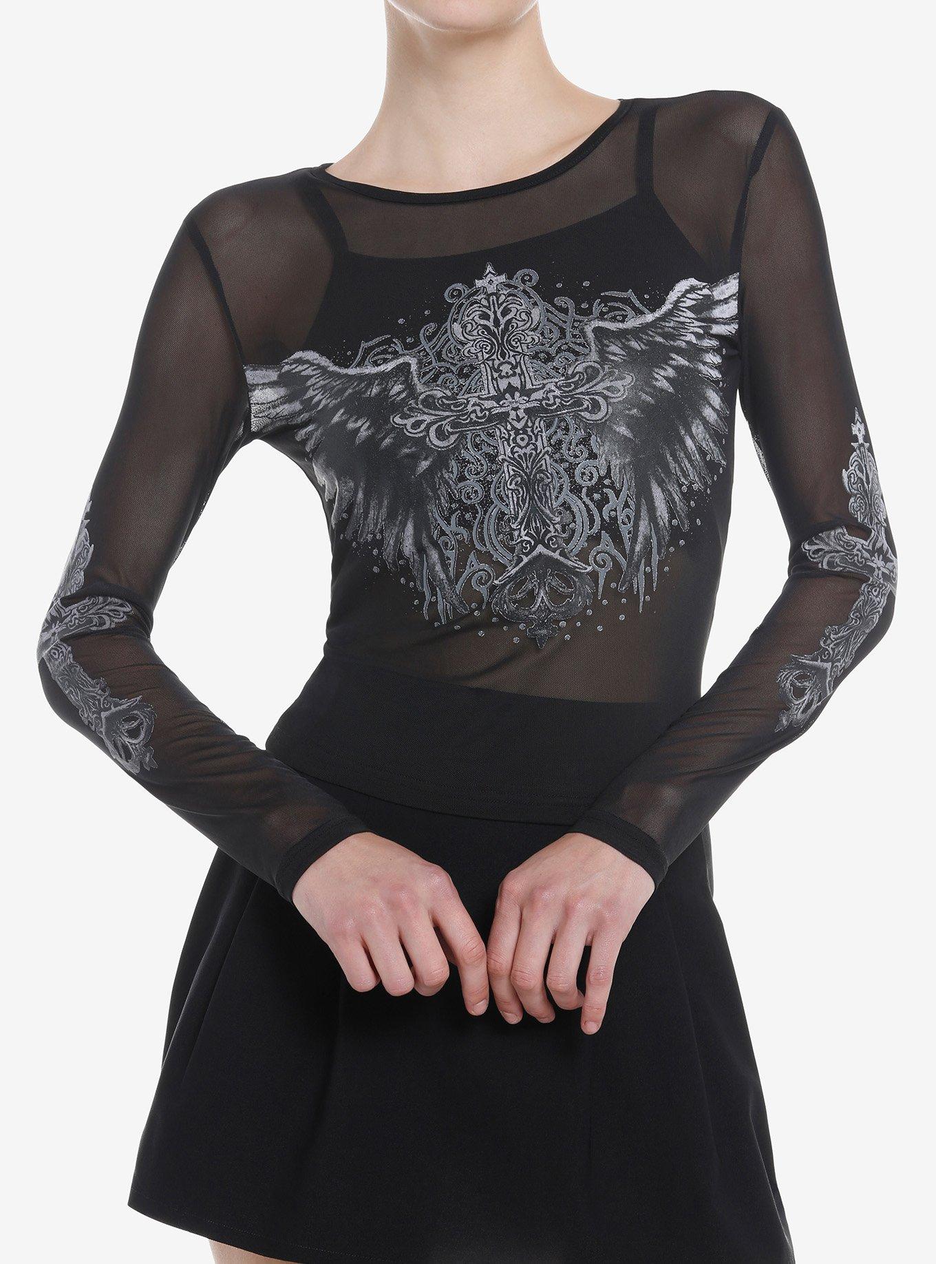 Cross Wings Mesh Girls Long-Sleeve Top | Hot Topic