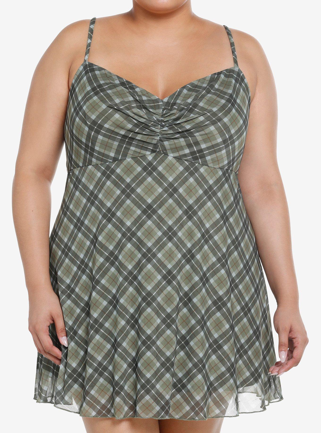 Social Collision Green Plaid Mesh Mini Dress Plus Size Hot Topic