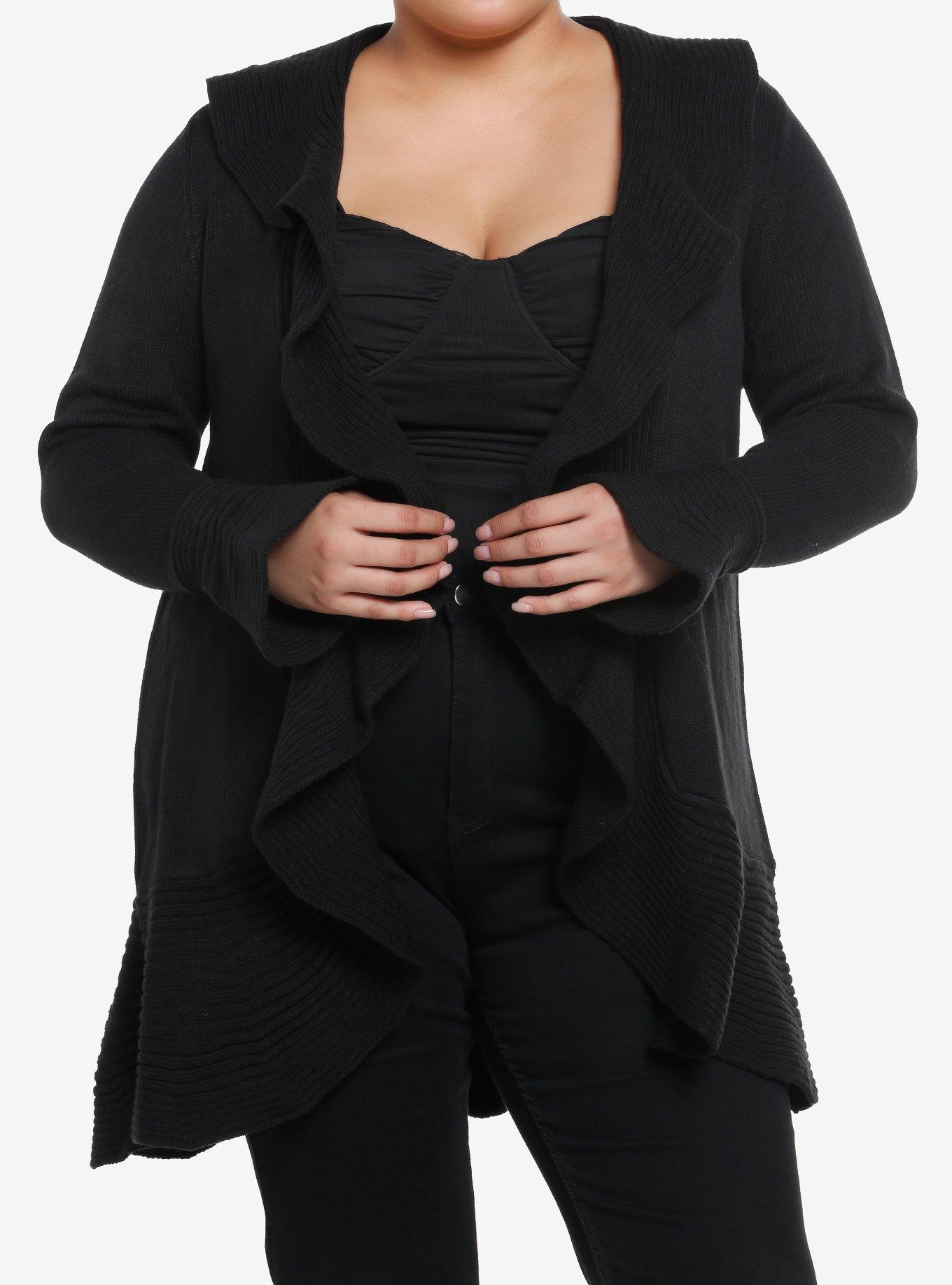 Hot Topic Cosmic Aura Black Open Knit Tie-Front Girls Hoodie Plus ...