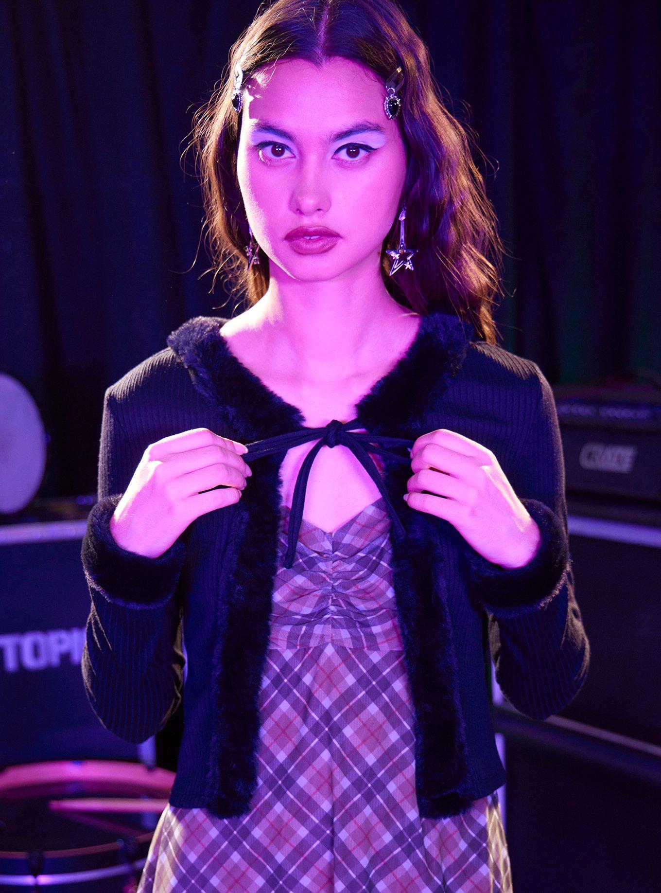 Social Collision Black Faux Fur Tie Front Girls Cardigan Hot Topic