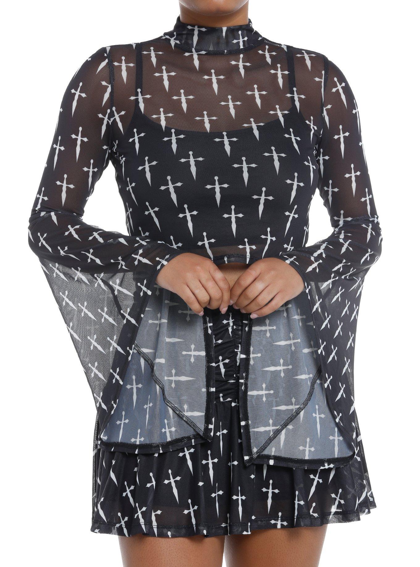 Social Collision Daggers Mesh Mock Neck Girls Twofer Top Hot Topic