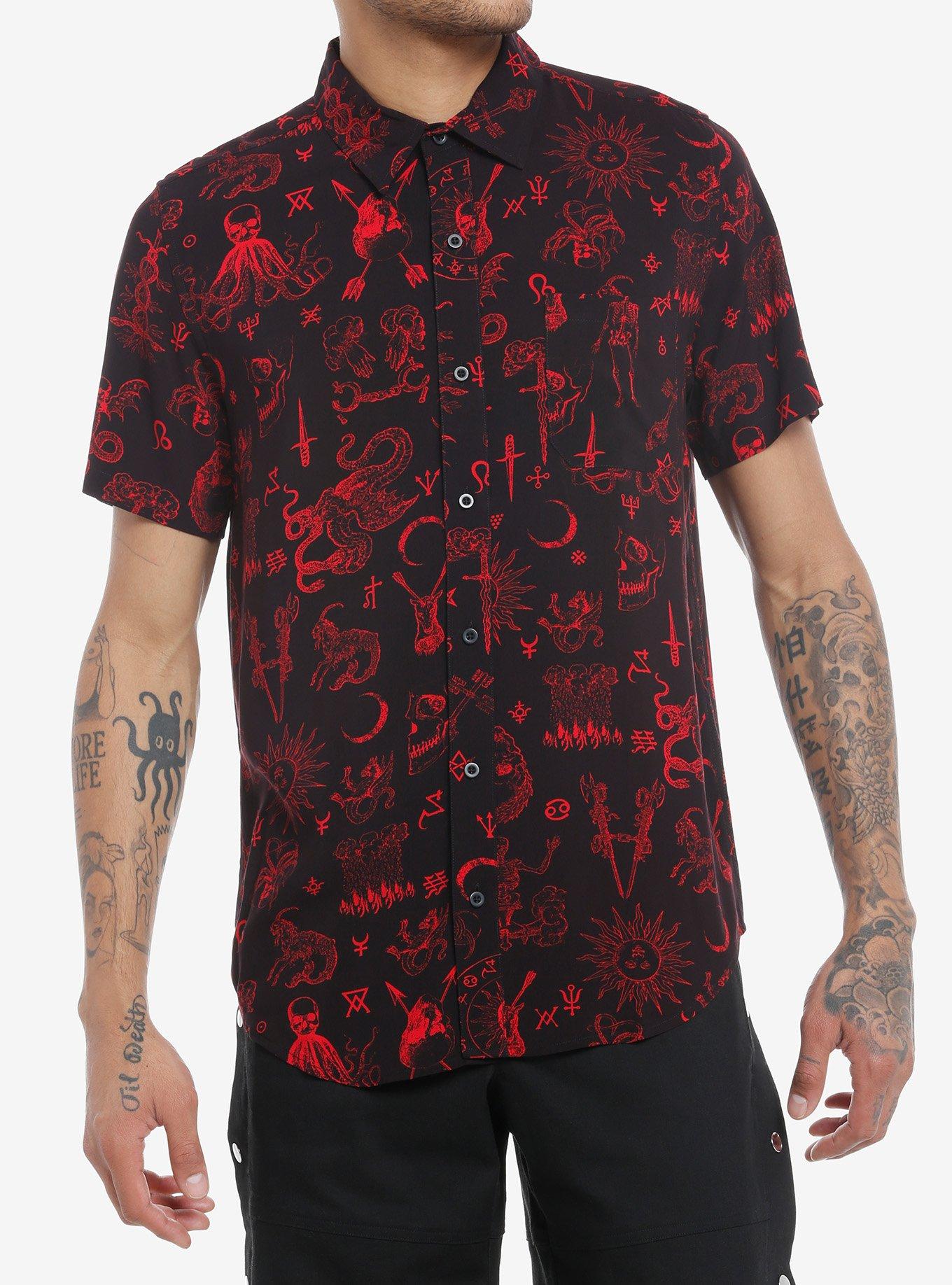 Social Collision Ancient Monsters Allover Print Woven Button-Up | Hot Topic