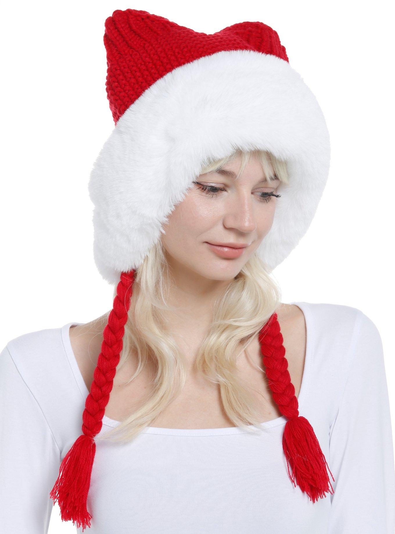 Red And White Fuzzy Tassel Beanie Hot Topic