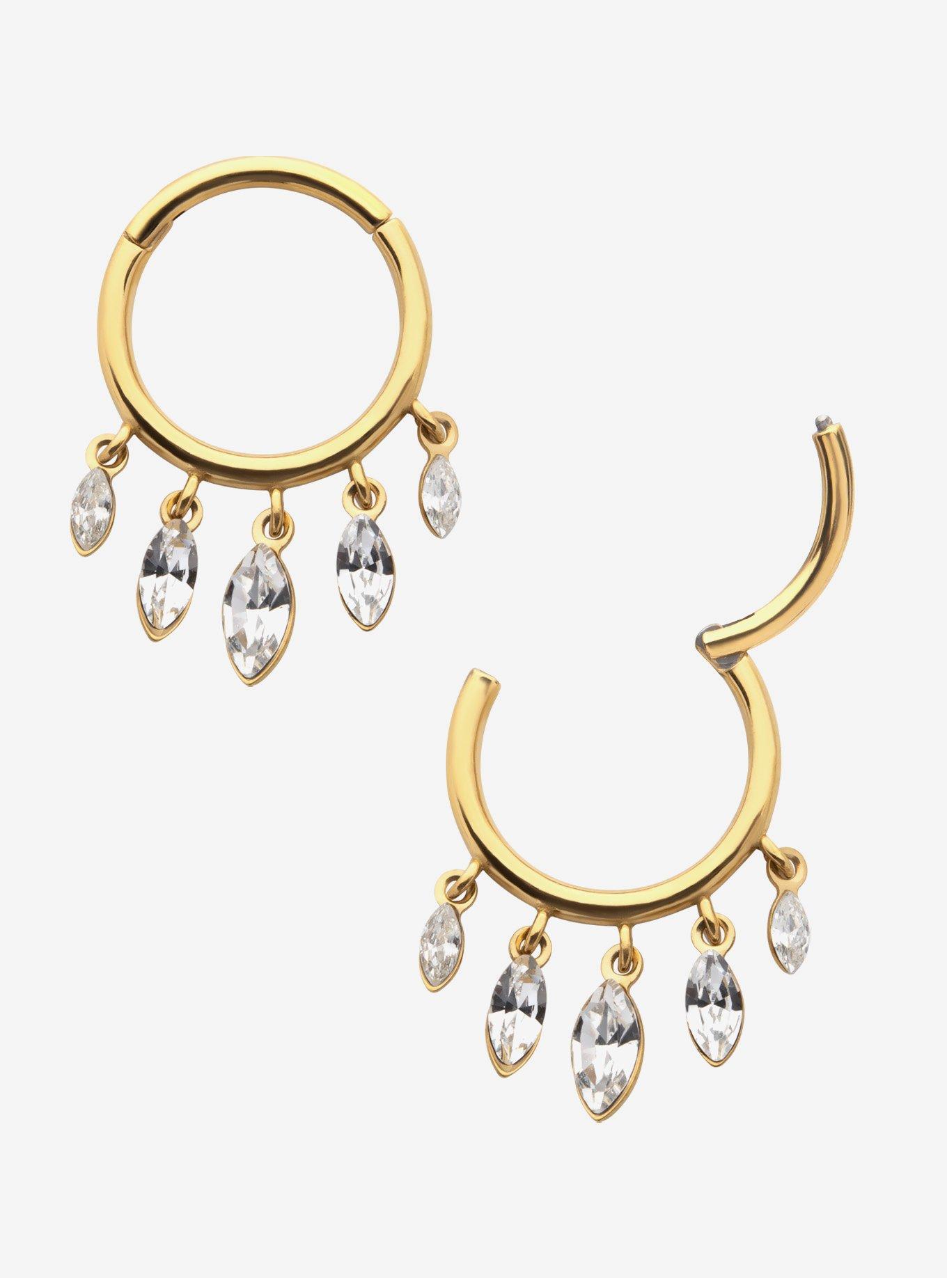 Steel Gold CZ Dangle Hinged Clicker | Hot Topic