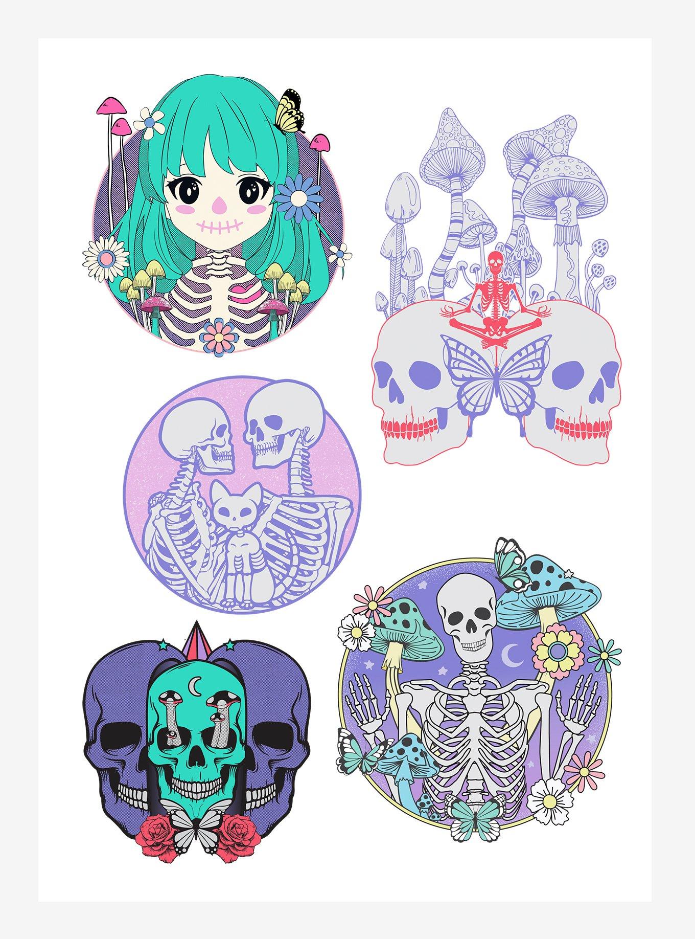 Psychedelic Skeletons Kiss-Cut Sticker Sheet - WHITE | BoxLunch