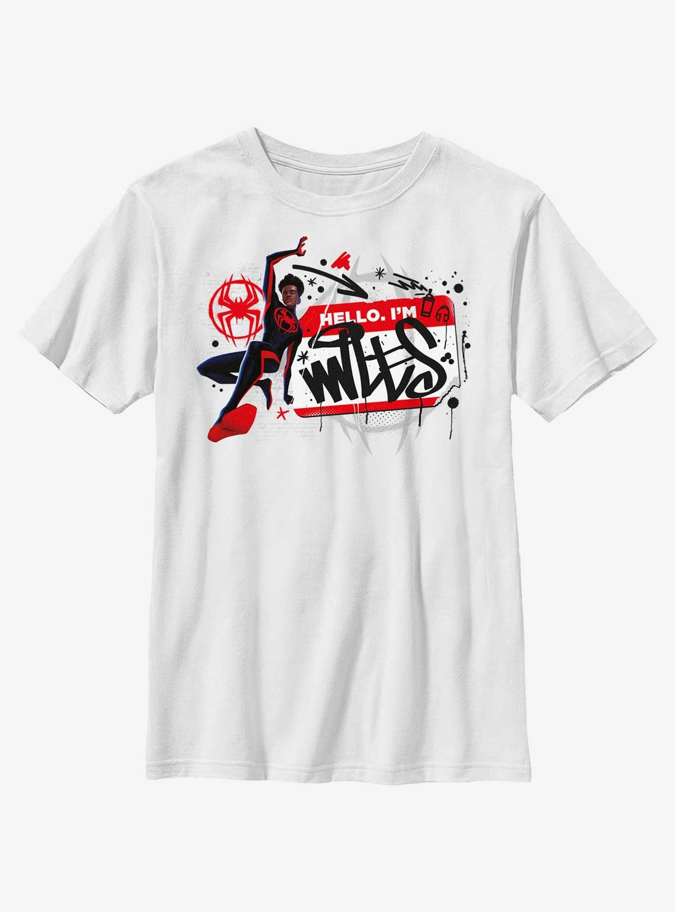Marvel Spider-Man: Across The Spiderverse Miles Name Tag Youth T-Shirt ...