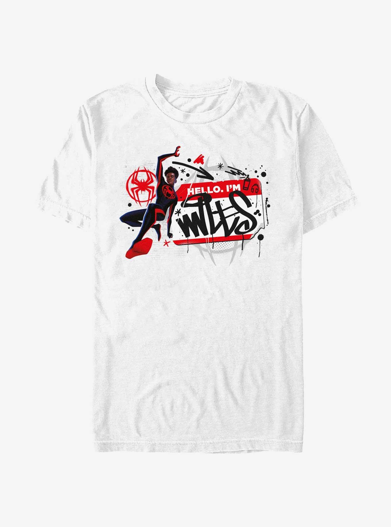 Marvel Spider-Man: Across The Spiderverse Miles Name Tag T-Shirt ...